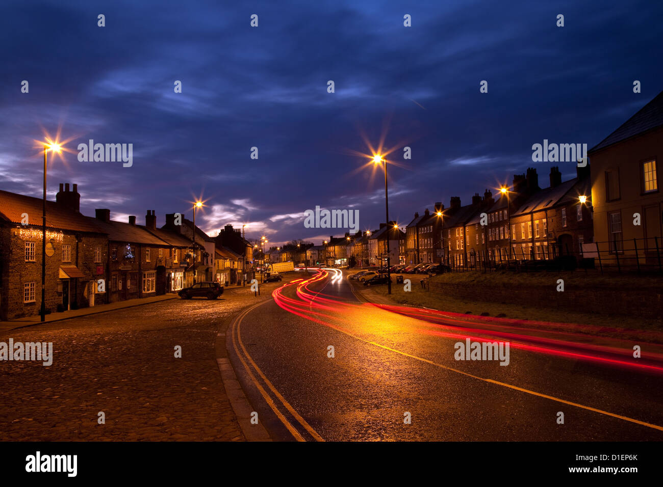 Bedale centre by Night traffic trails. Bedale is a market town and ...
