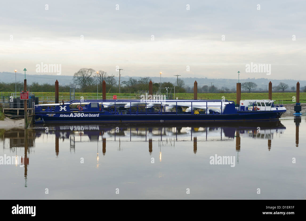 The Airbus A380 wing barge moored near the Broughton factory Stock ...