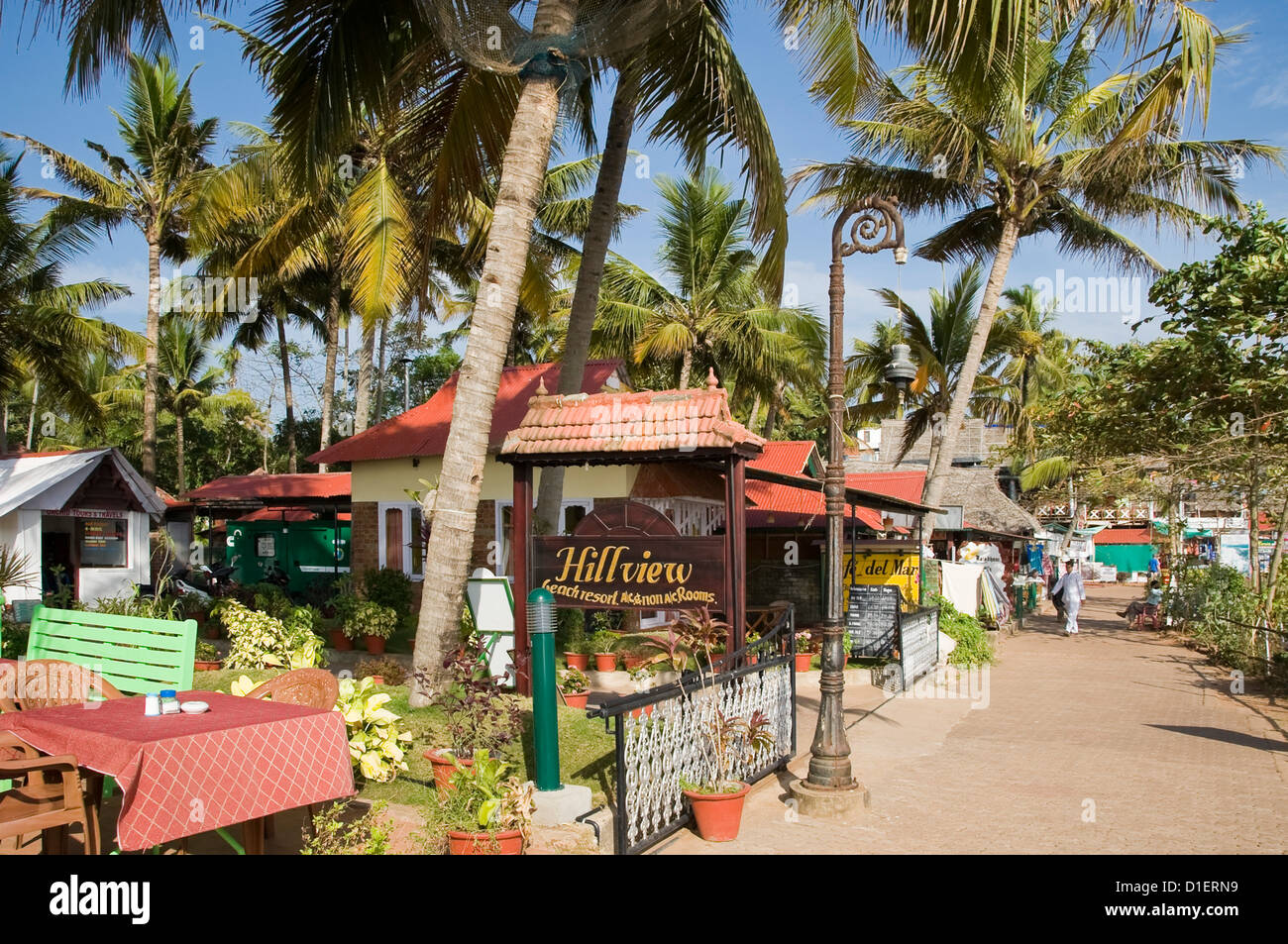 Horizontal view along the cliff top promenade on the beach at Varkala ...