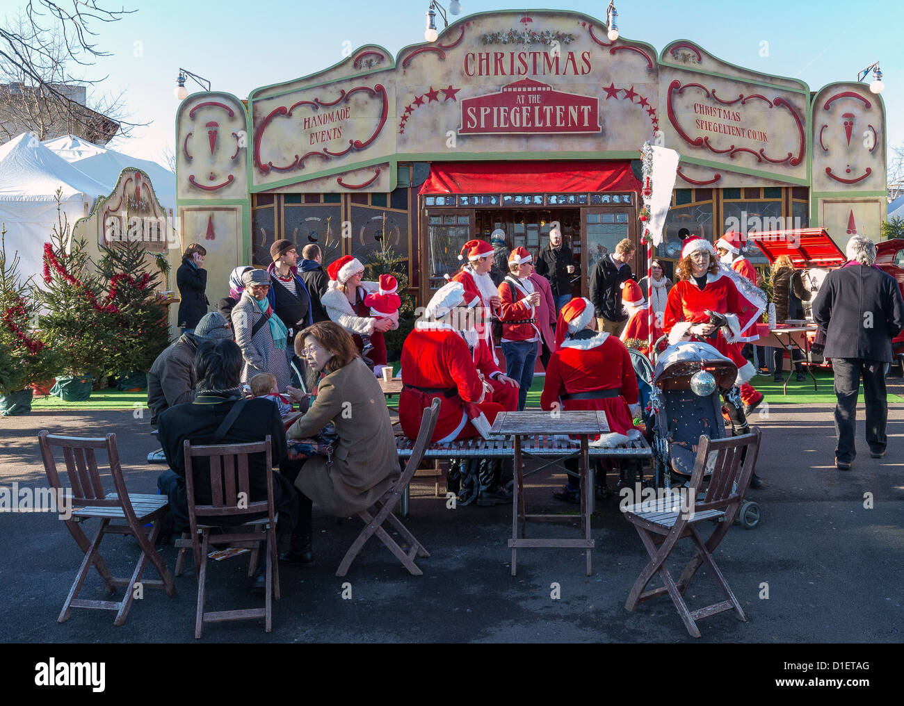 People dressed up as Santa at the Christmas Spiegeltent in Bristol ...