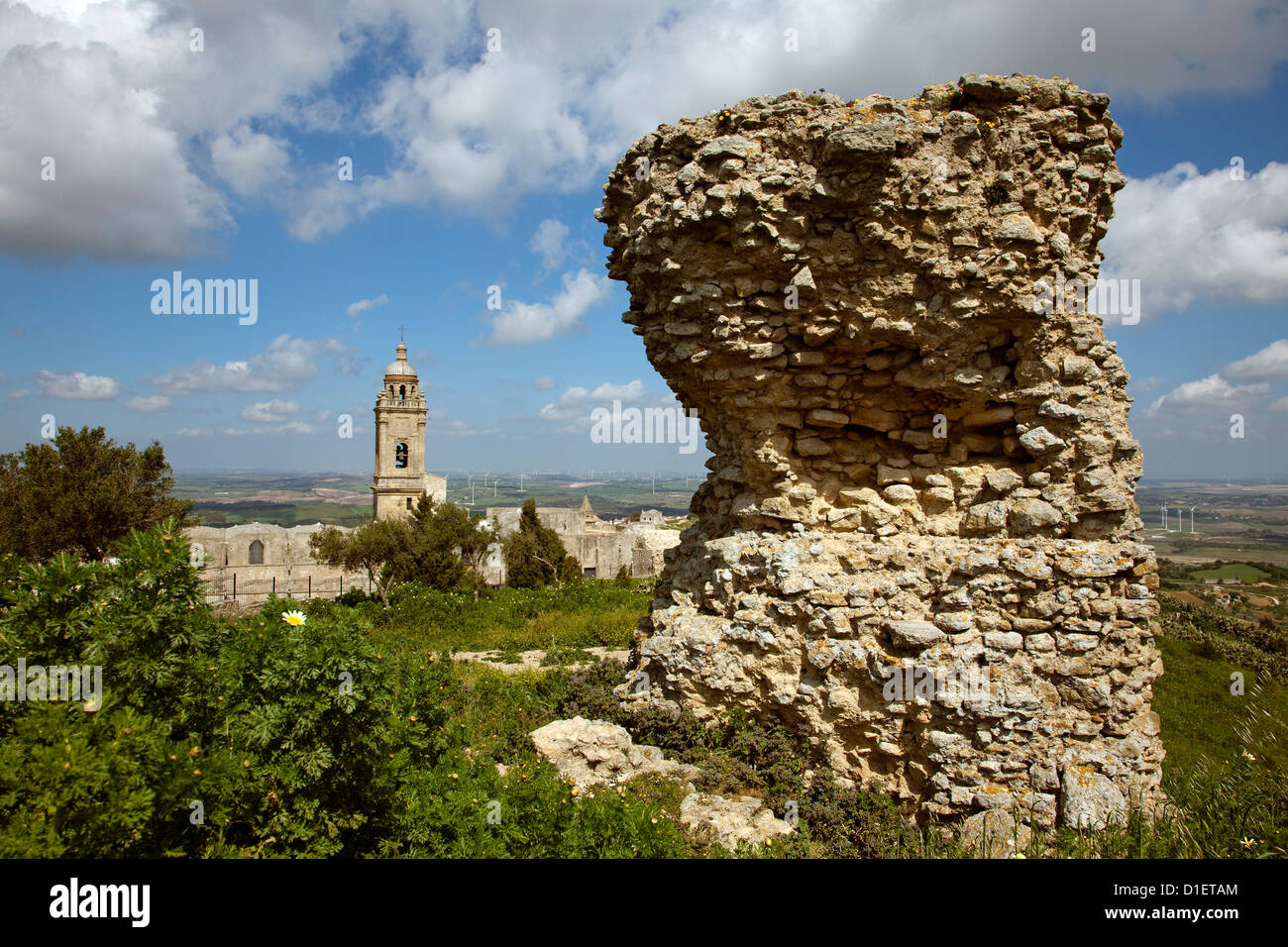 Santa Maria Church and castle ruins White Village Medina Sidonia Cadiz ...