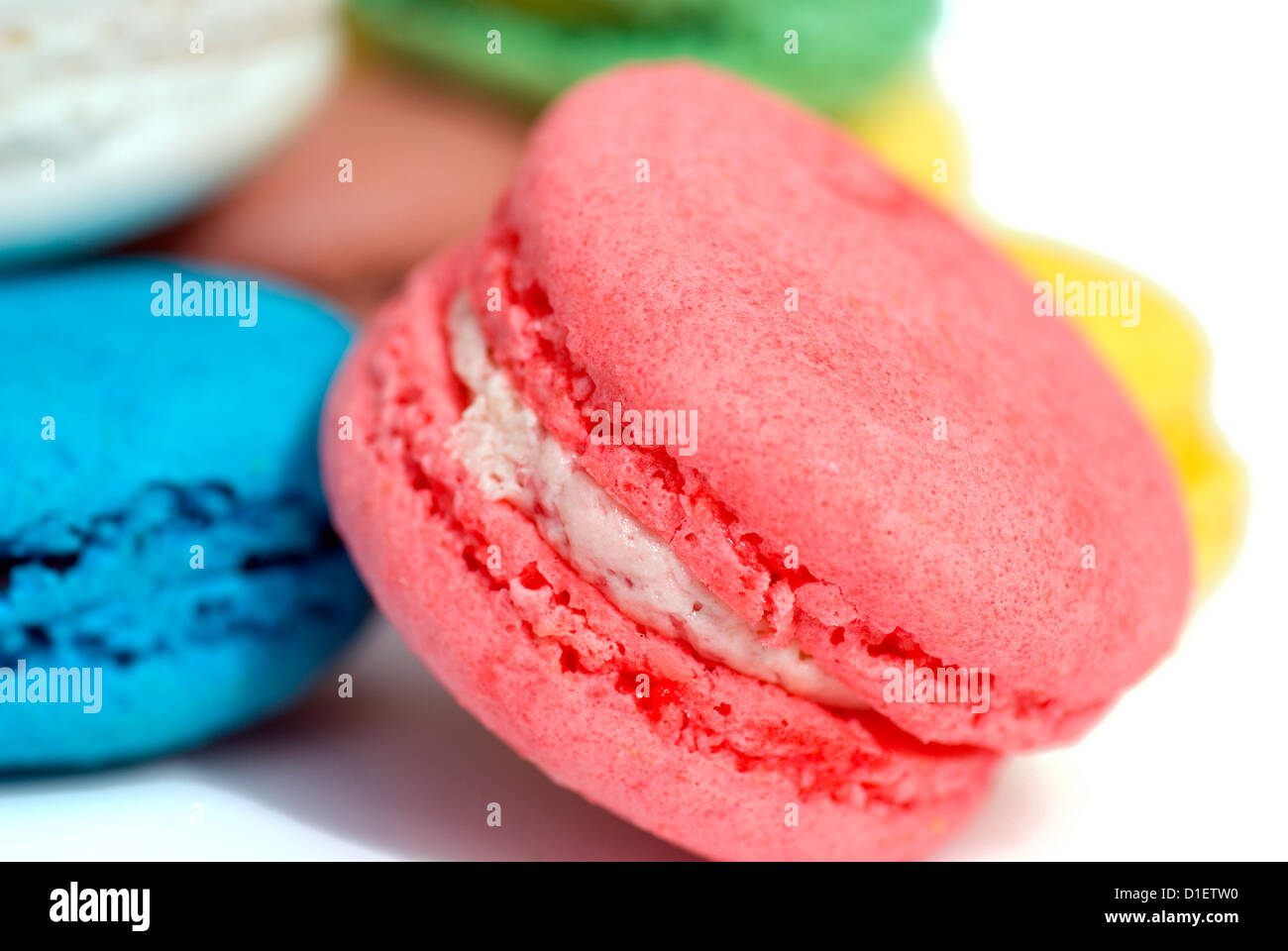 Collection of colorful macaroons on a white background Stock Photo - Alamy