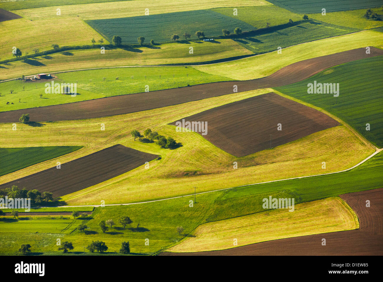 Fields, meadows and trees, aerial photo Stock Photo - Alamy
