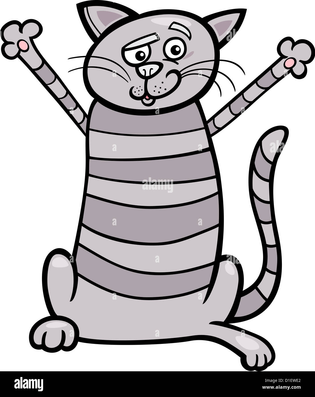 Cartoon Illustration of Happy Gray Tabby Cat Stock Photo - Alamy