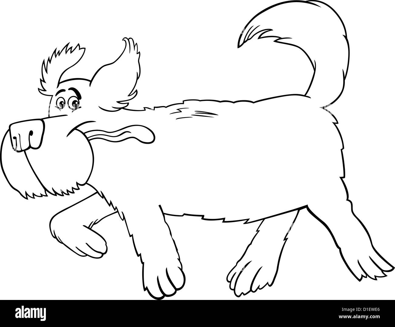 Black and White Cartoon Illustration of Funny Running Shaggy Sheepdog ...