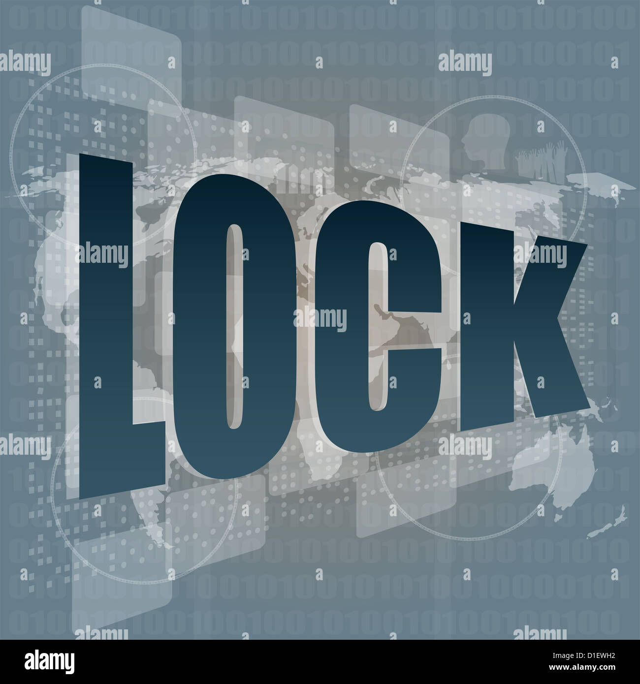 business concept lock word on digital screen with world map Stock Photo ...