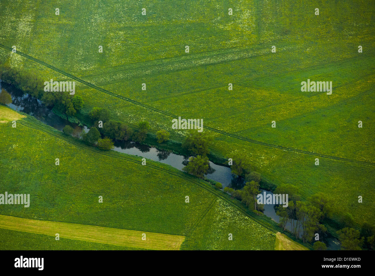 Brook with meadows and trees, aerial photo Stock Photo - Alamy