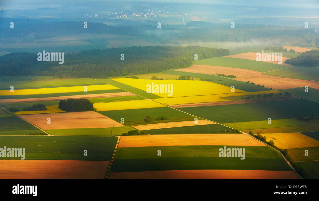 Different fields in the morning, aerial photo Stock Photo - Alamy