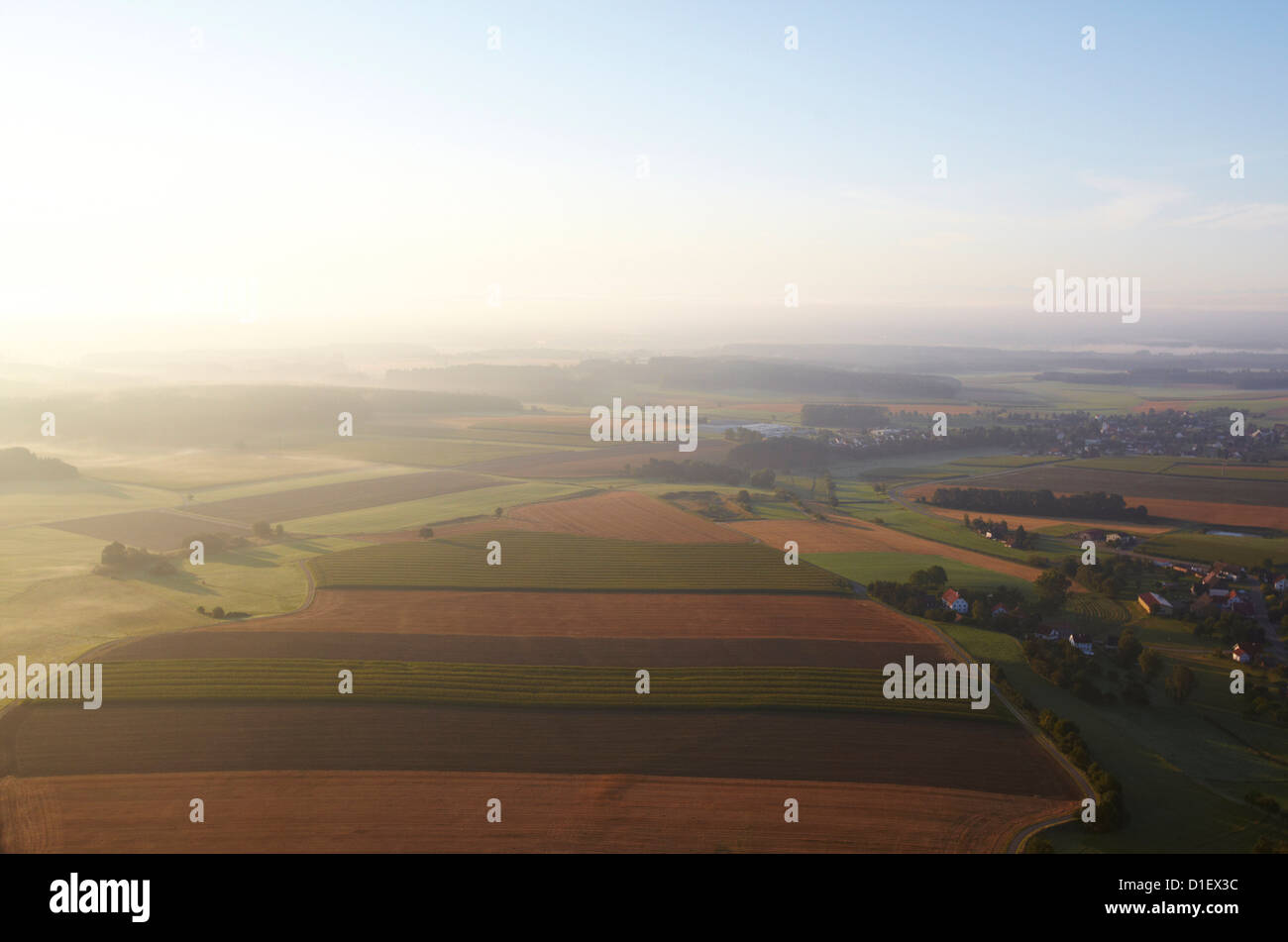 Field landscape with village in the background, Baden-Wuerttemberg ...