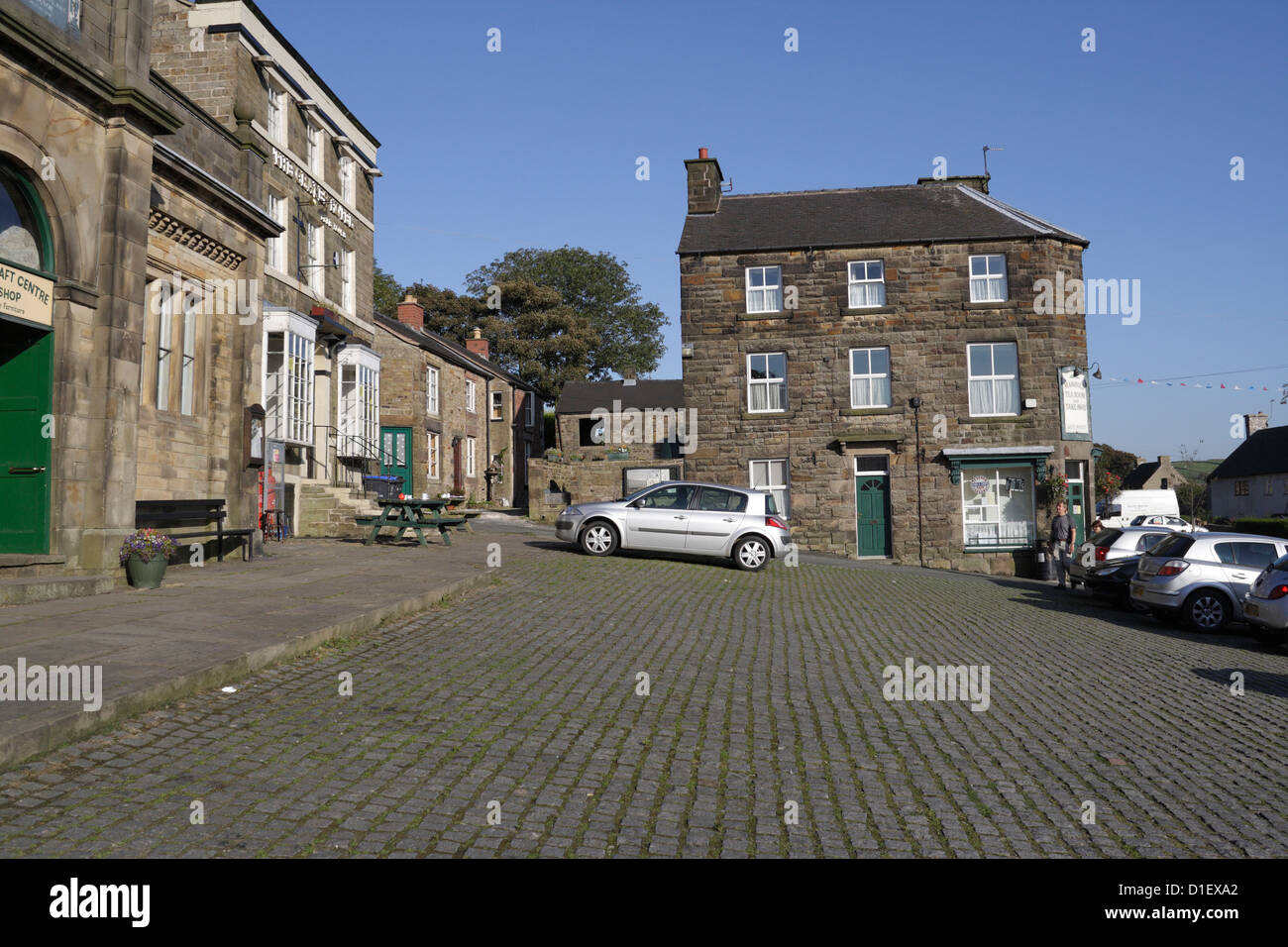 The village square in Longnor in Staffordshire in the Peak District ...