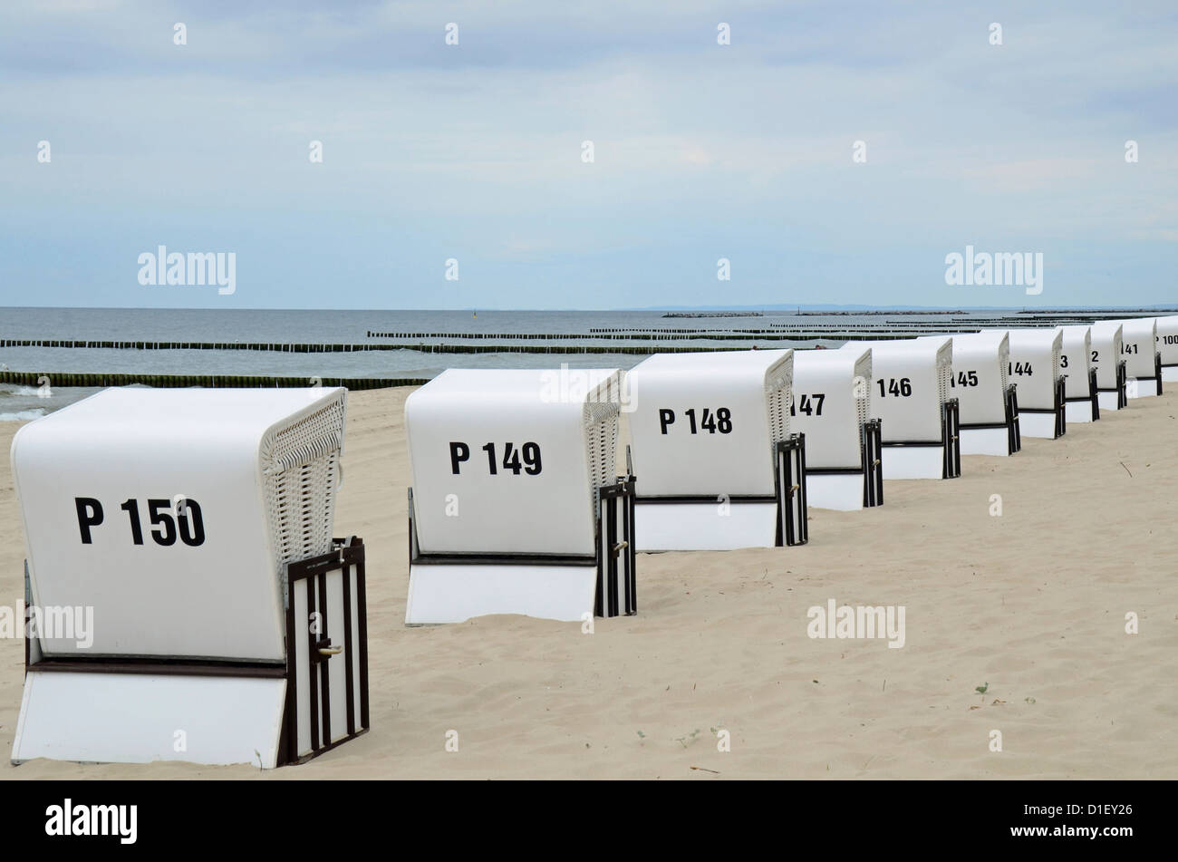 Beach chairs on the beach of Koserow, Usedom, Germany Stock Photo - Alamy