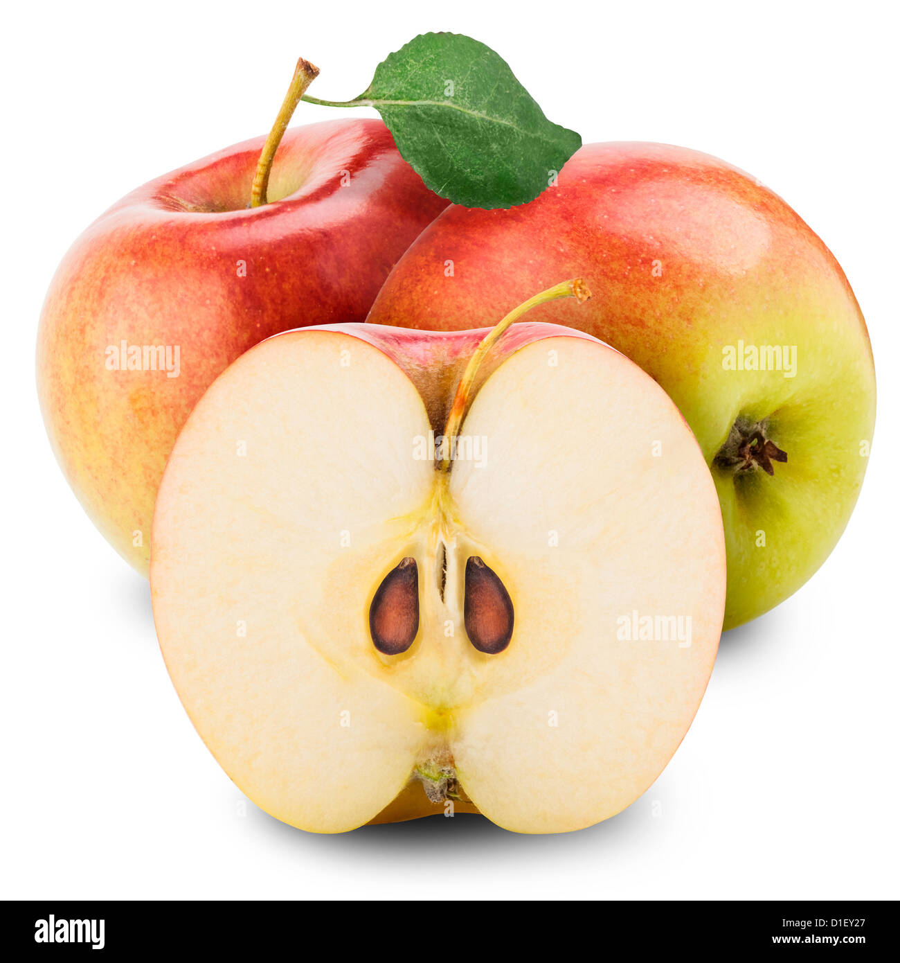 Red apples and half of apple on a white background Stock Photo - Alamy