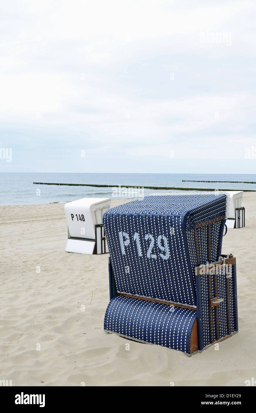 Beach chairs on the beach of Koserow, Usedom, Germany Stock Photo - Alamy