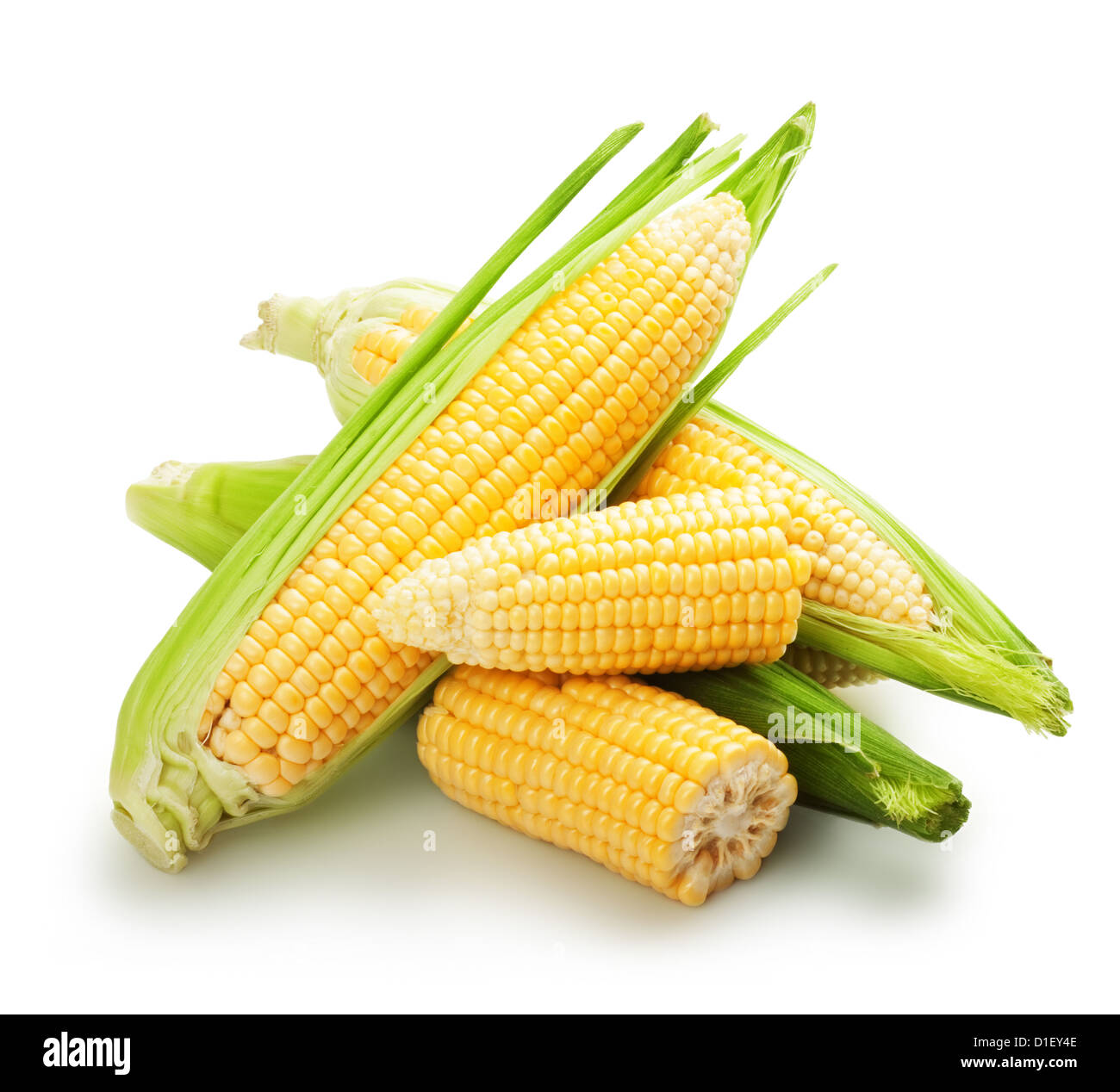 fresh corn fruits with green leaves isolated on white background Stock ...