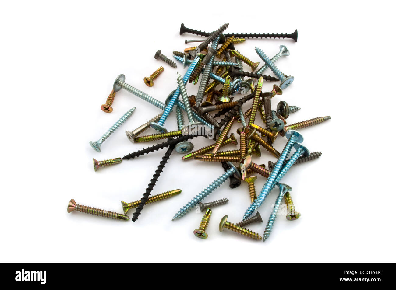 collection of different screws on a white background Stock Photo - Alamy
