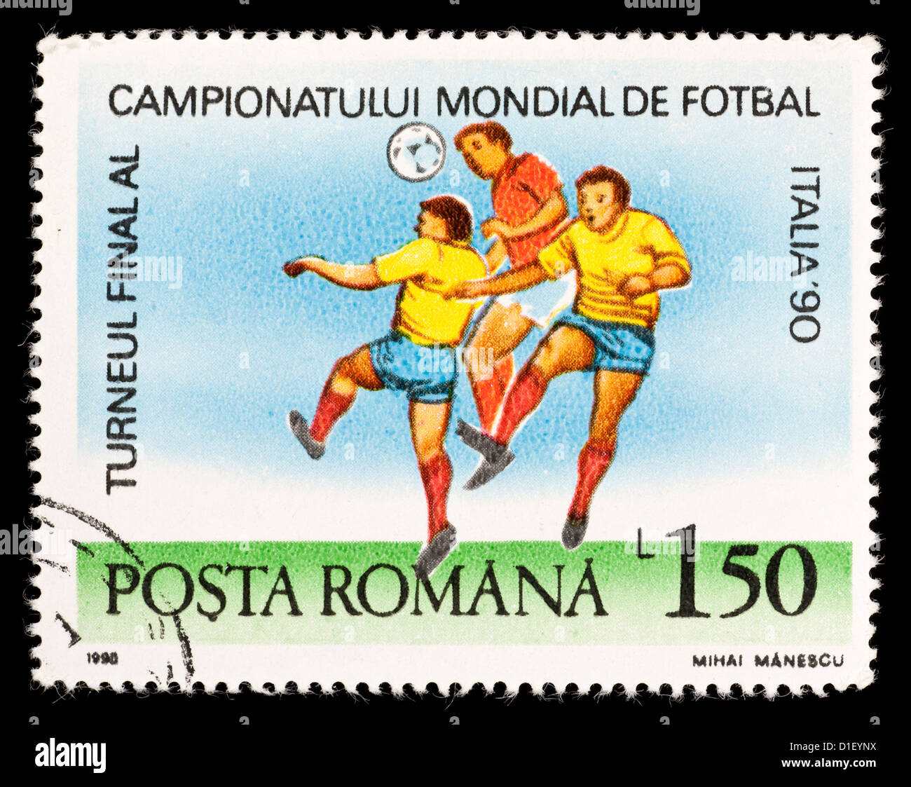 Postage stamp from Romania depicting soccer players, issued for the ...
