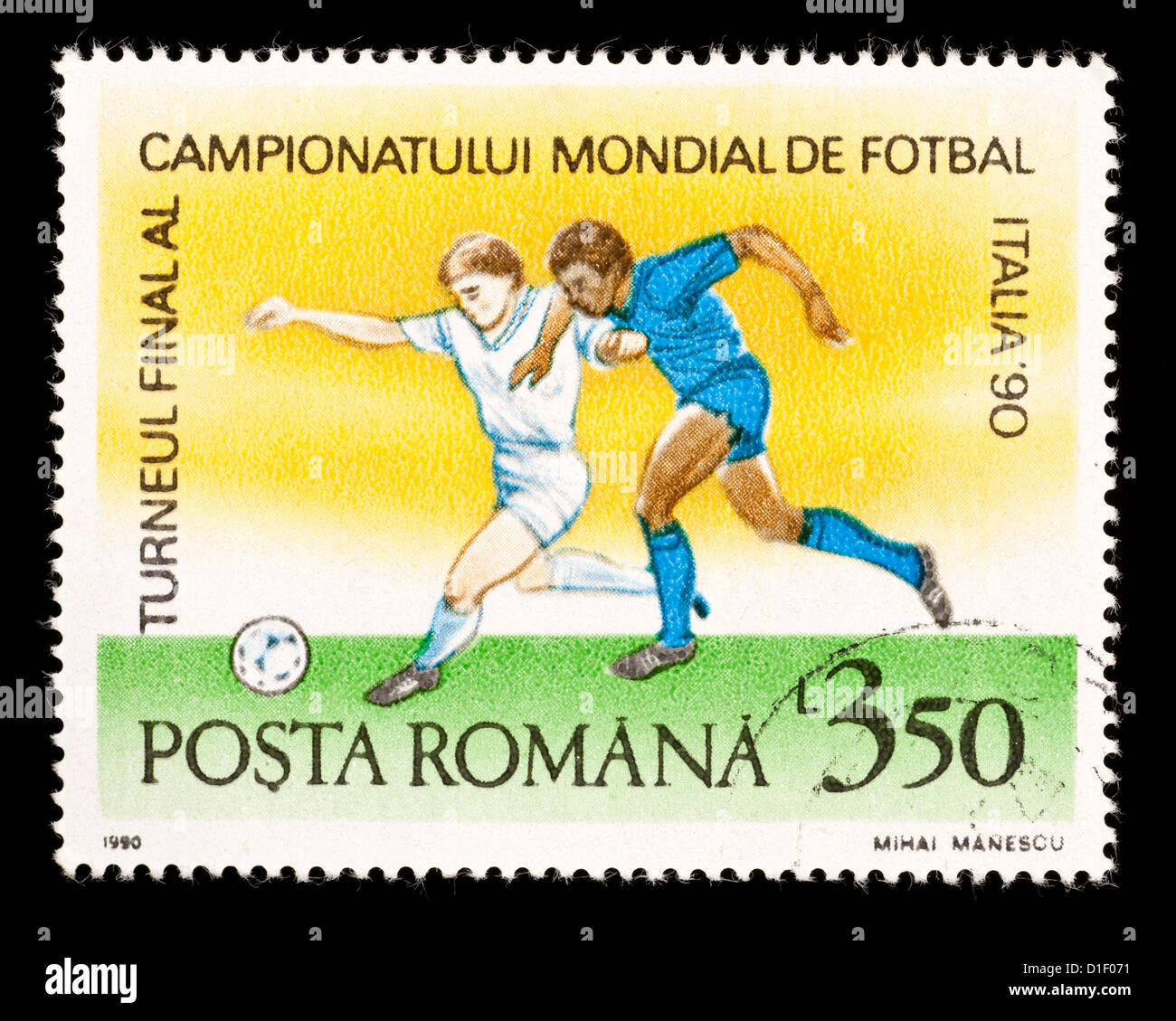 Postage stamp from Romania depicting soccer players, issued for the ...
