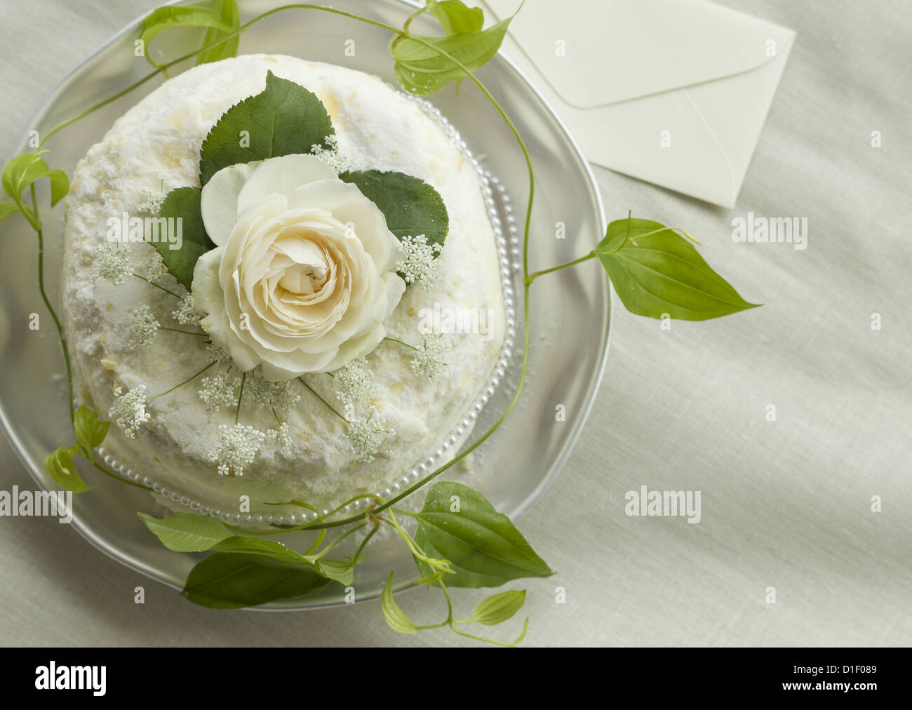 White rose cake Stock Photo - Alamy