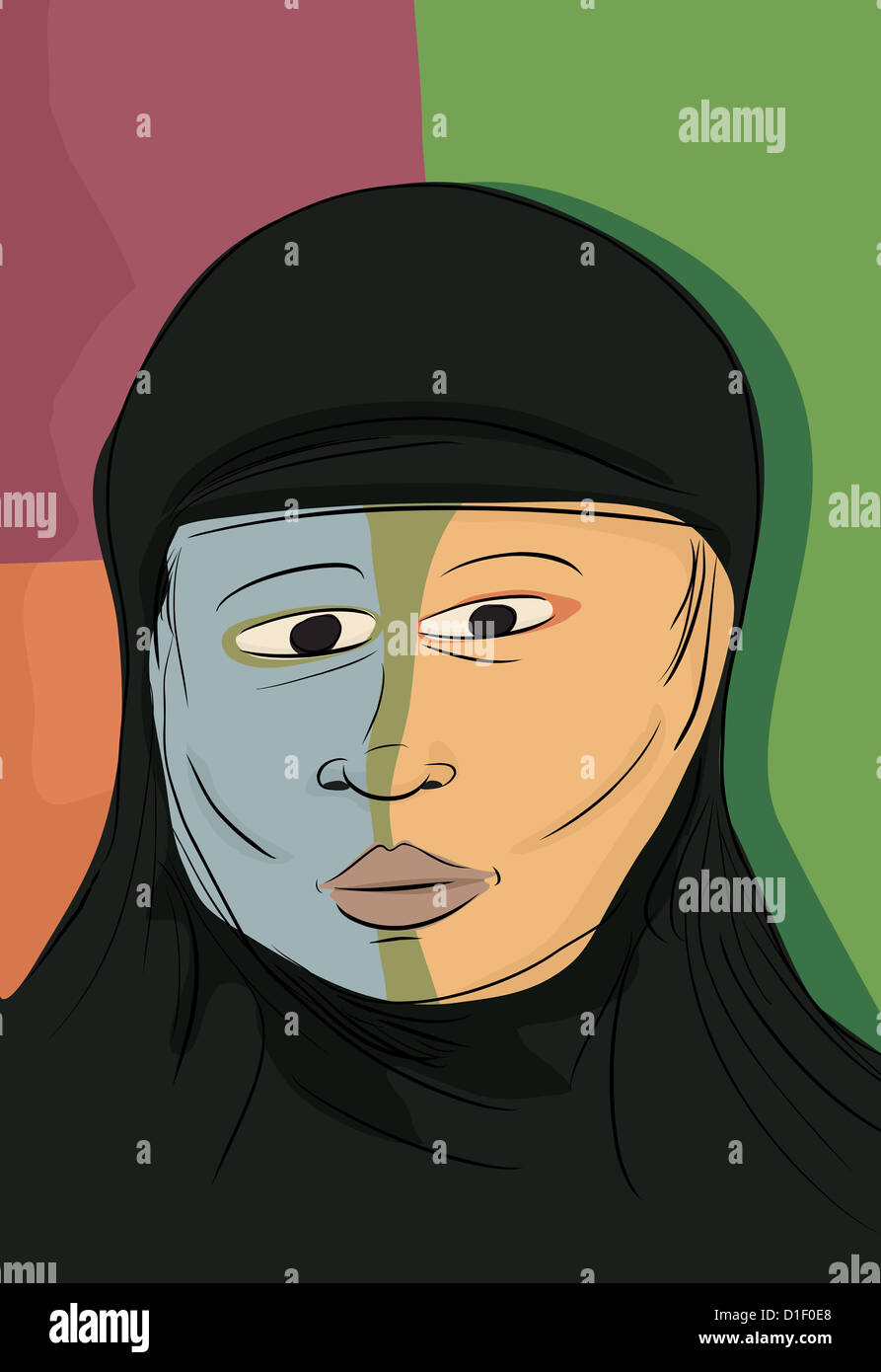 Abstract portrait of serious Muslim woman in black hijab Stock Photo ...
