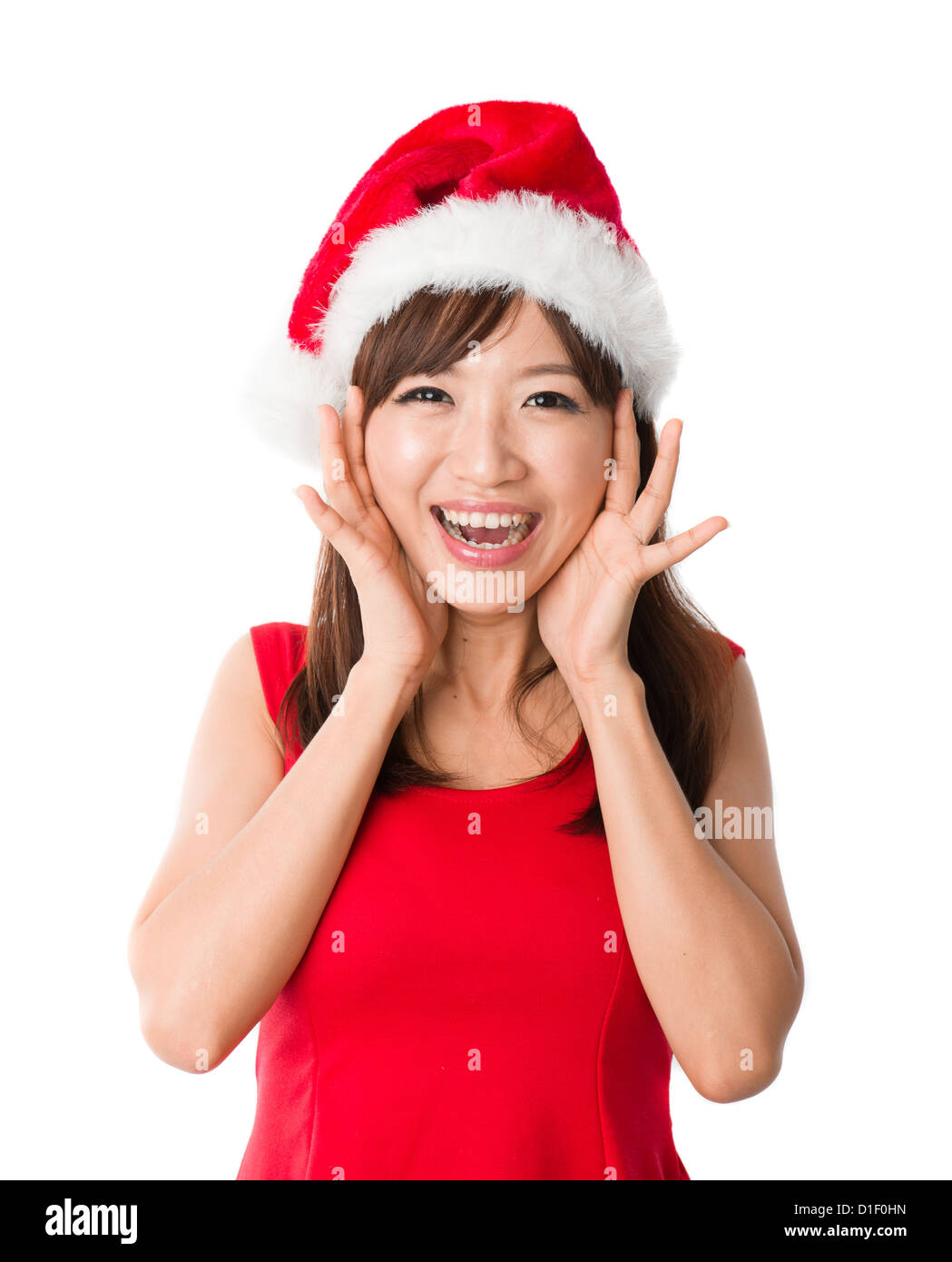 chinese girl celebrating christmas scream Stock Photo - Alamy