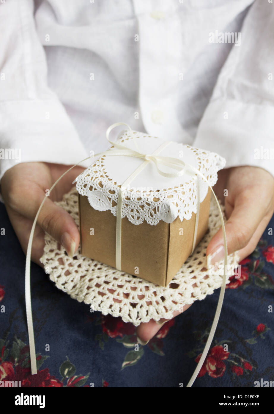 Hands holding a gift box Stock Photo - Alamy