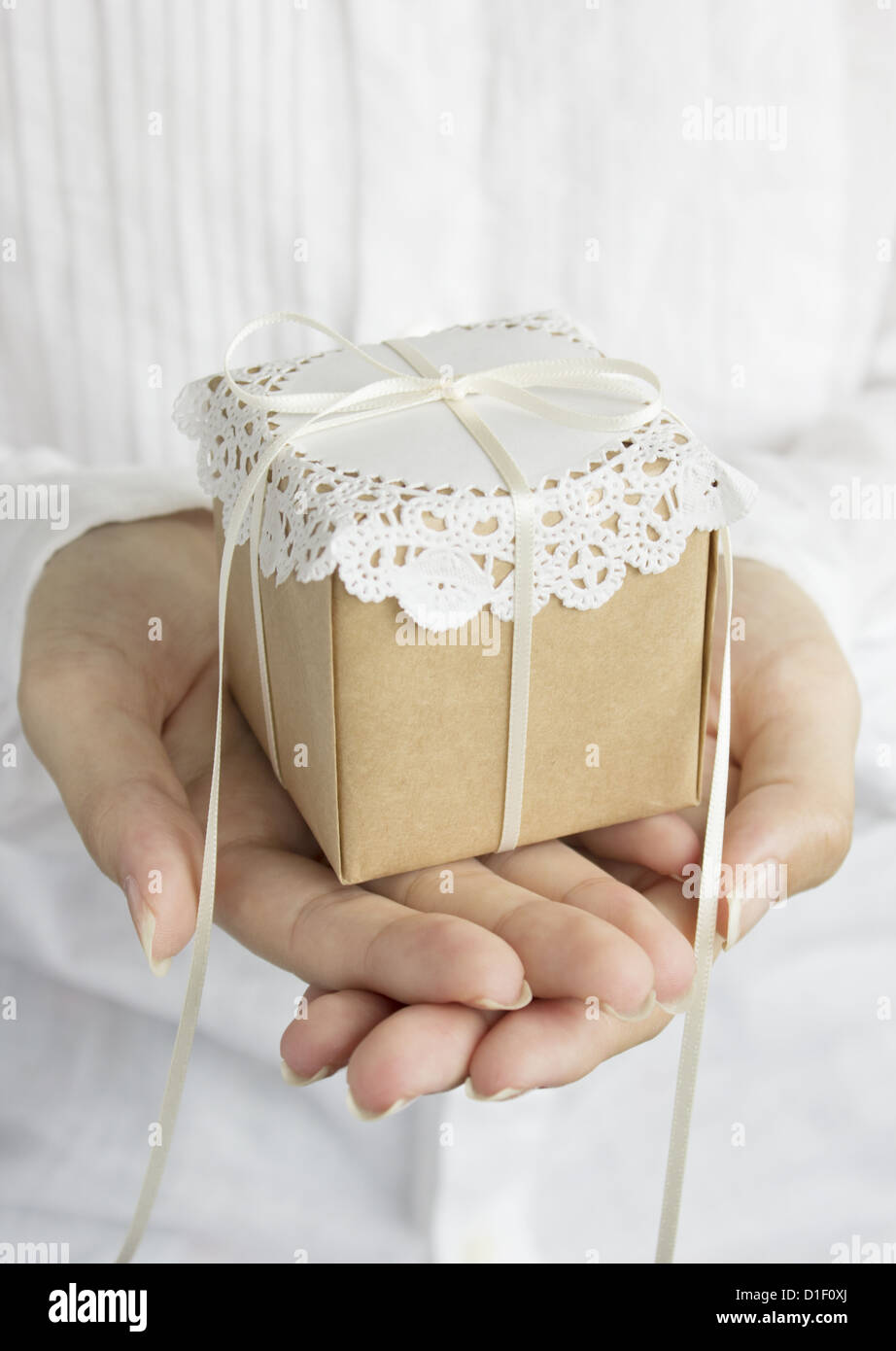 Hands holding a gift box Stock Photo - Alamy