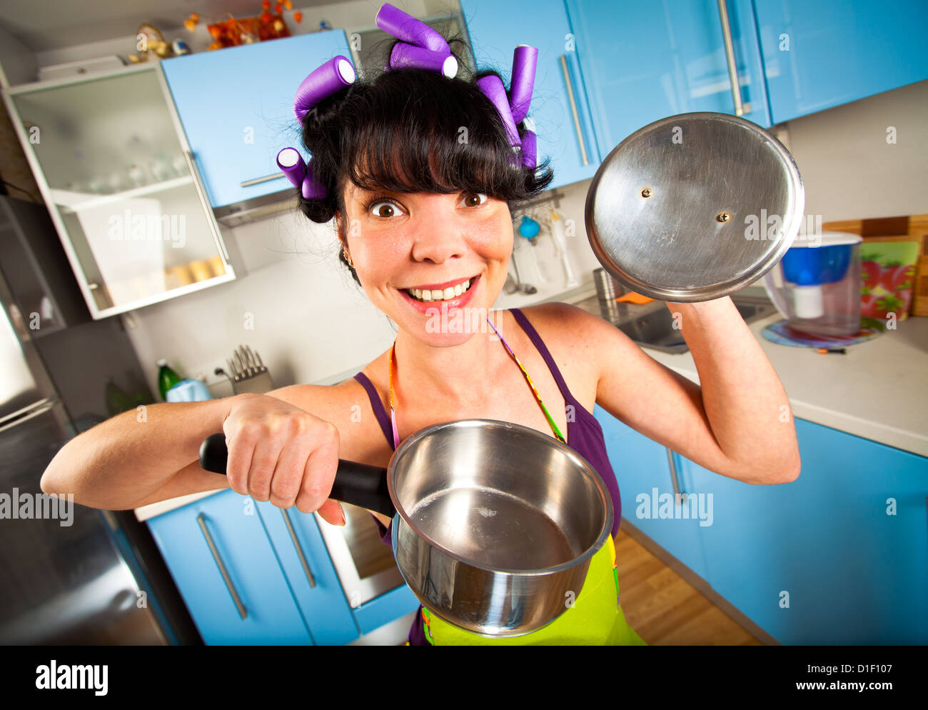 crazy housewife in an interior of the kitchen Stock Photo - Alamy