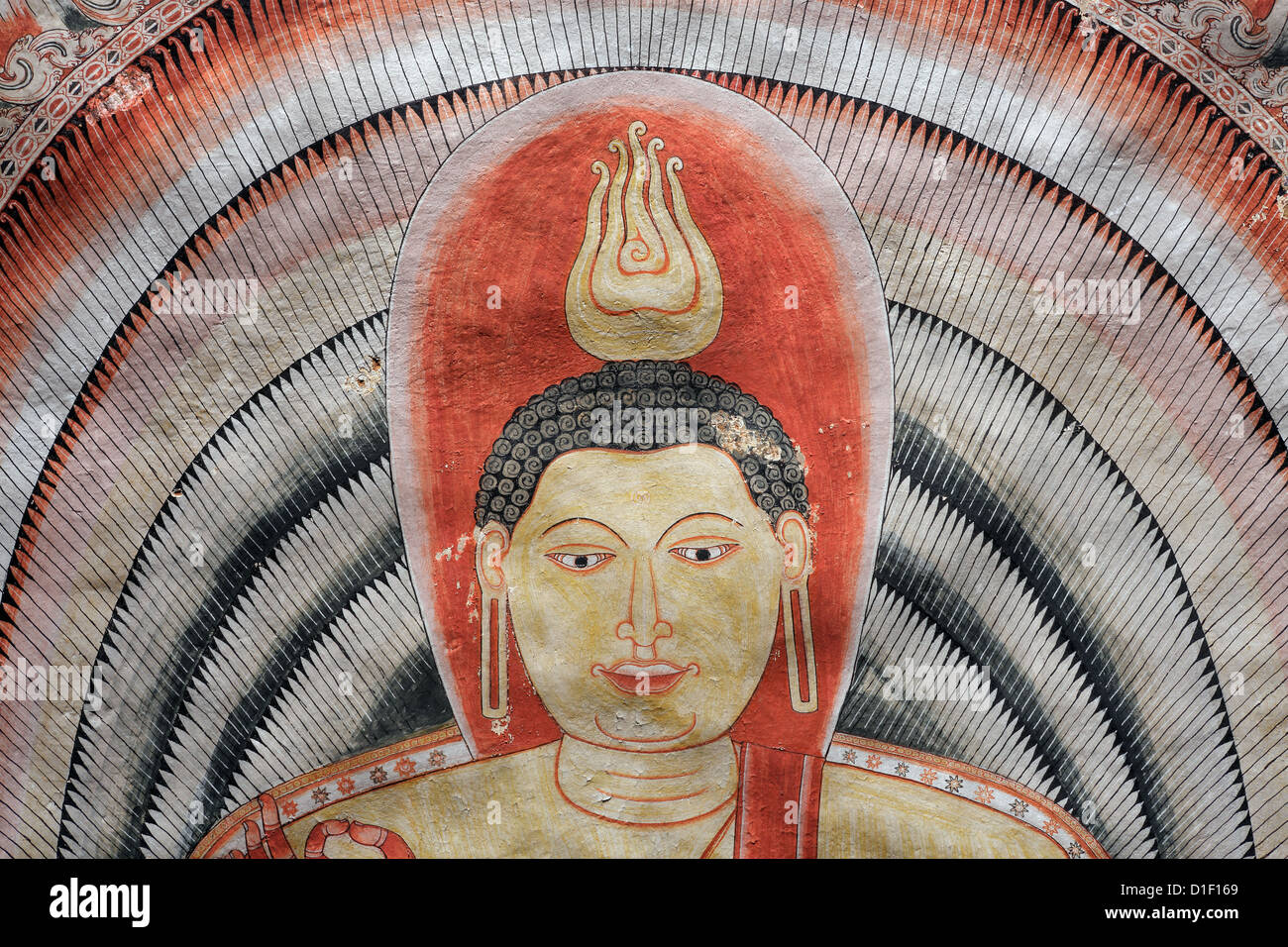 Cave wall paintings depicting Buddhist scenes in Dambulla Cave Temple ...