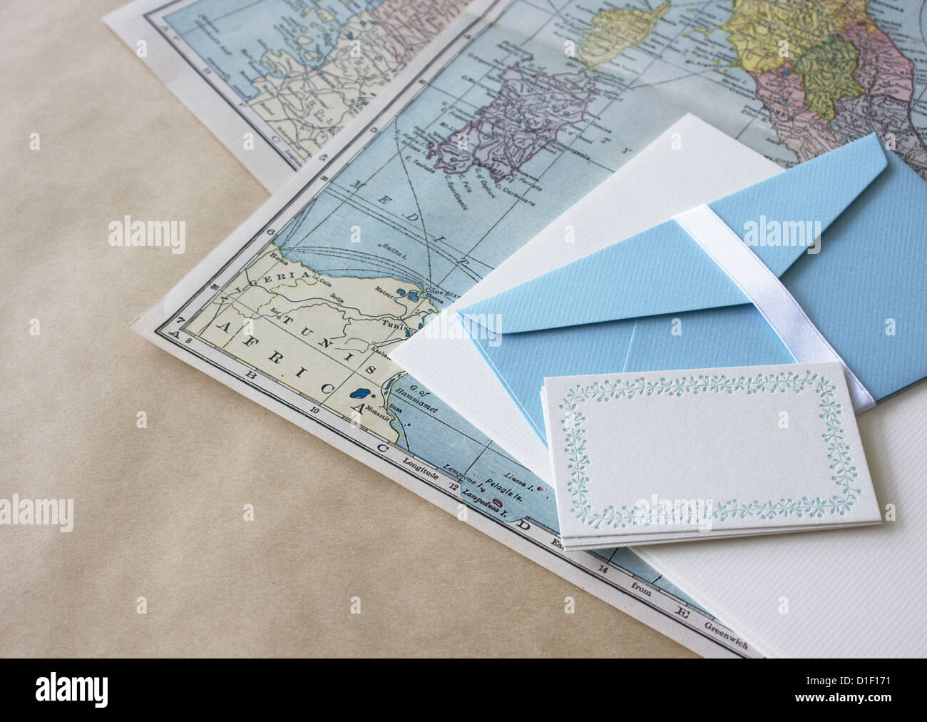Letter stationery and maps Stock Photo - Alamy