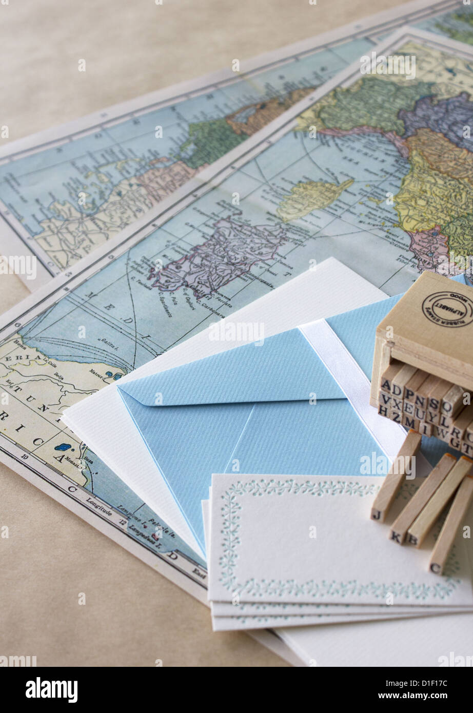 Letter stationery and maps Stock Photo - Alamy