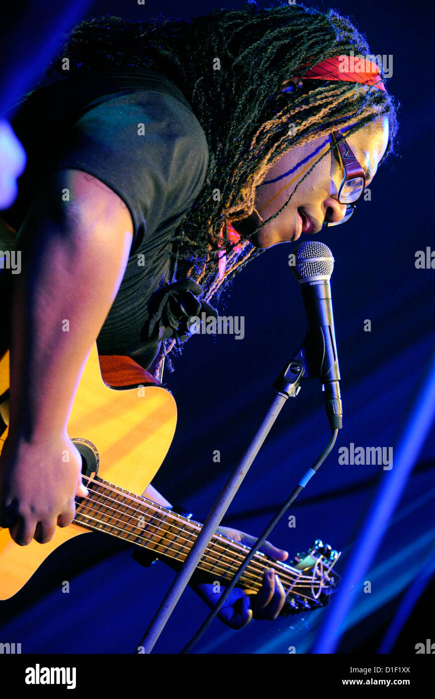Singer-songwriter Melissa Laveaux performing in Poland during a fund ...