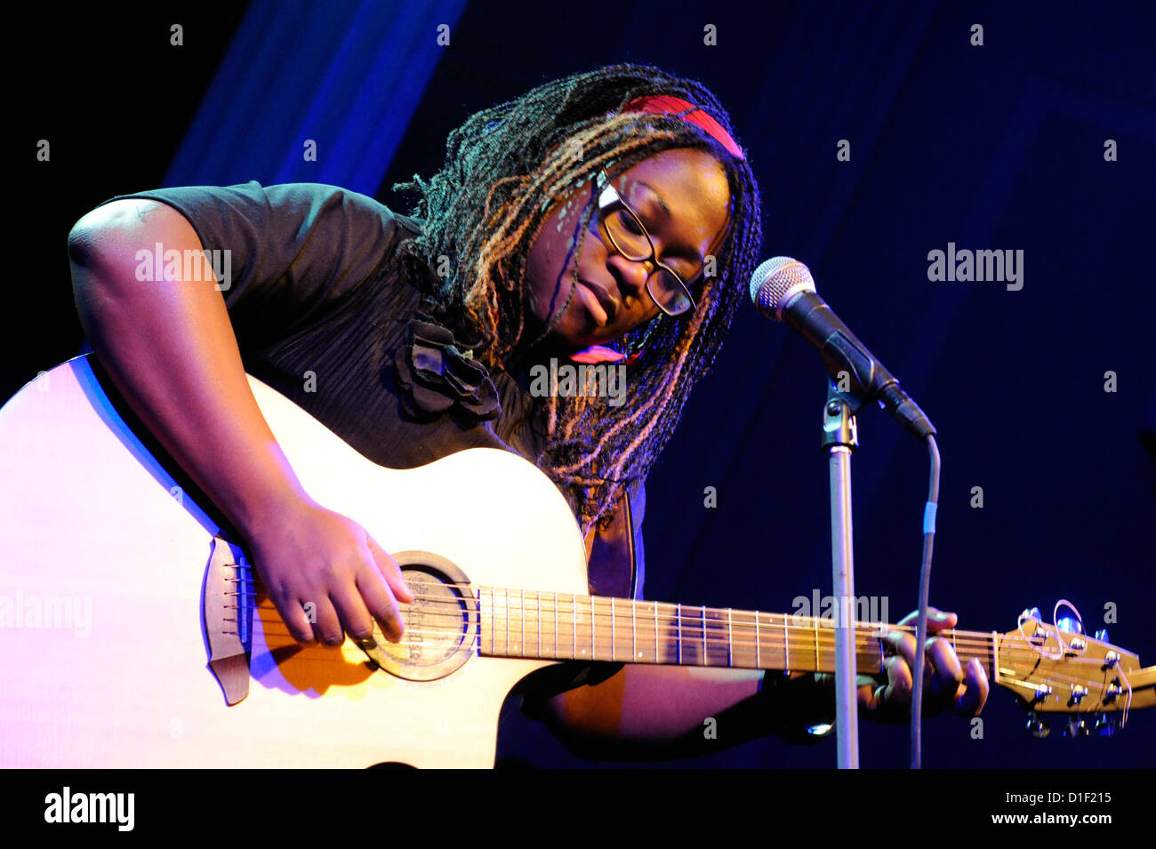 Singer-songwriter Melissa Laveaux performing in Poland during a fund ...
