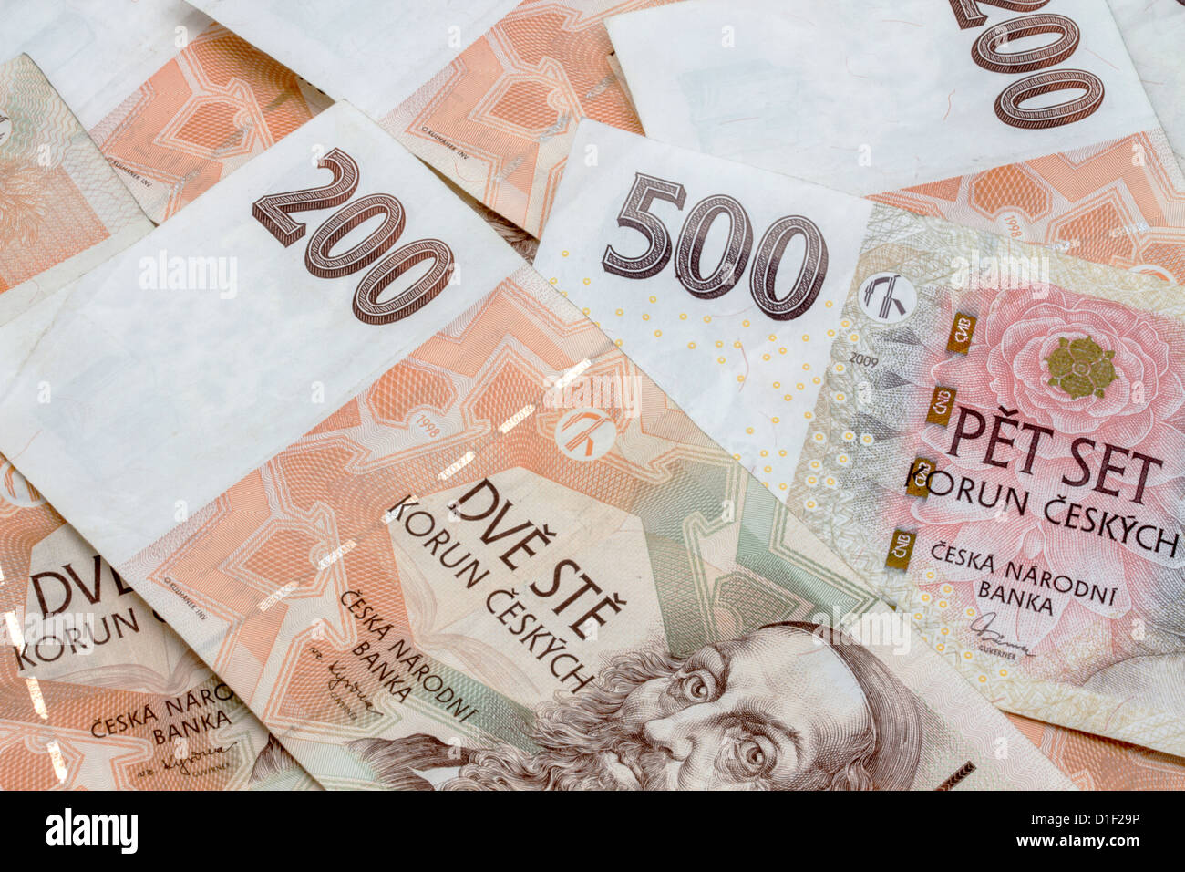 Background of different Czech currency Stock Photo - Alamy