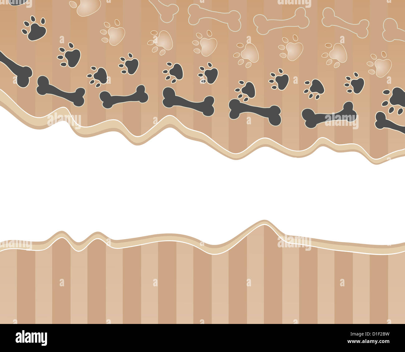 an illustration of a paw print and bone design on a striped brown paper ...