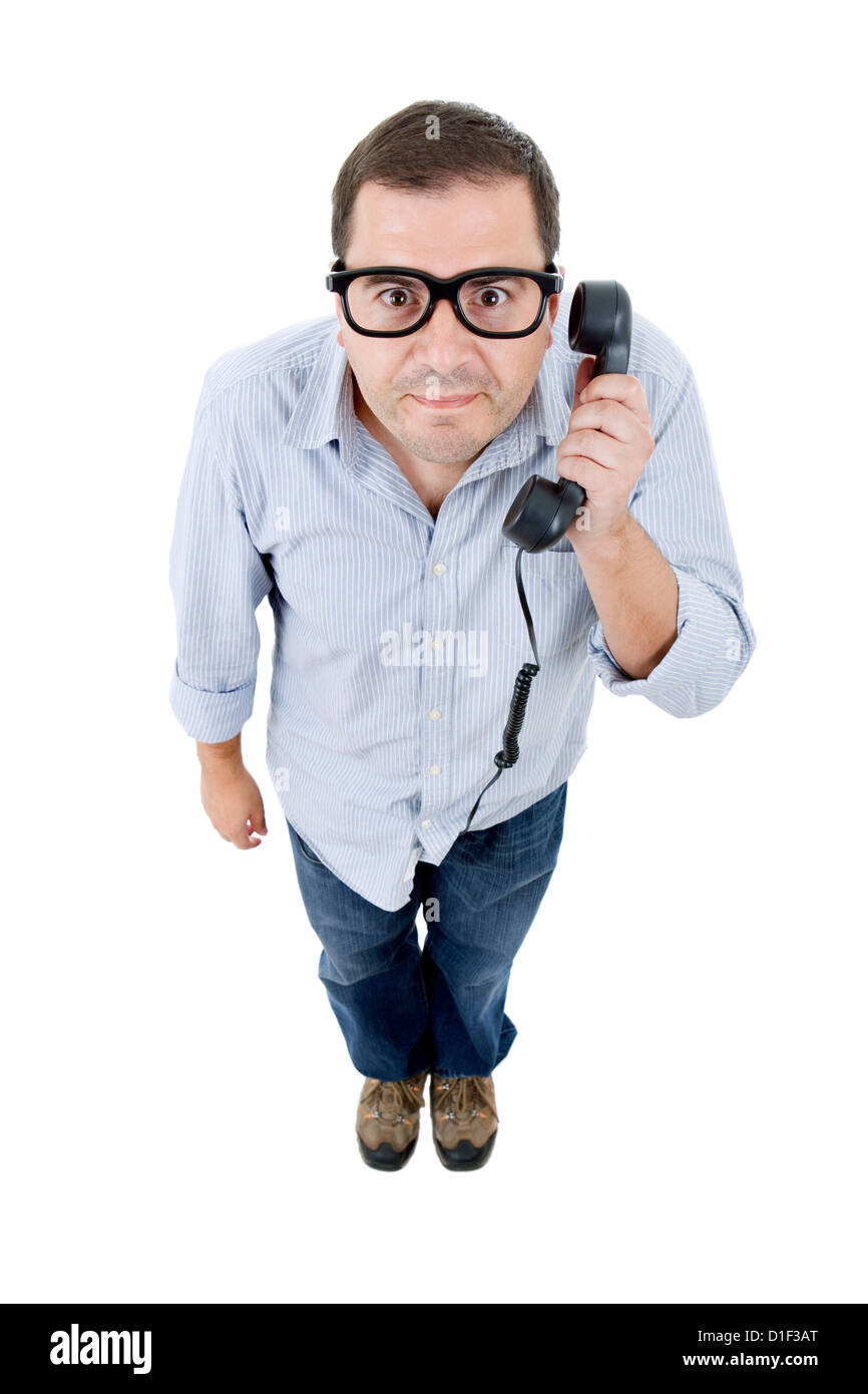 young man with a phone, isolated on white Stock Photo - Alamy