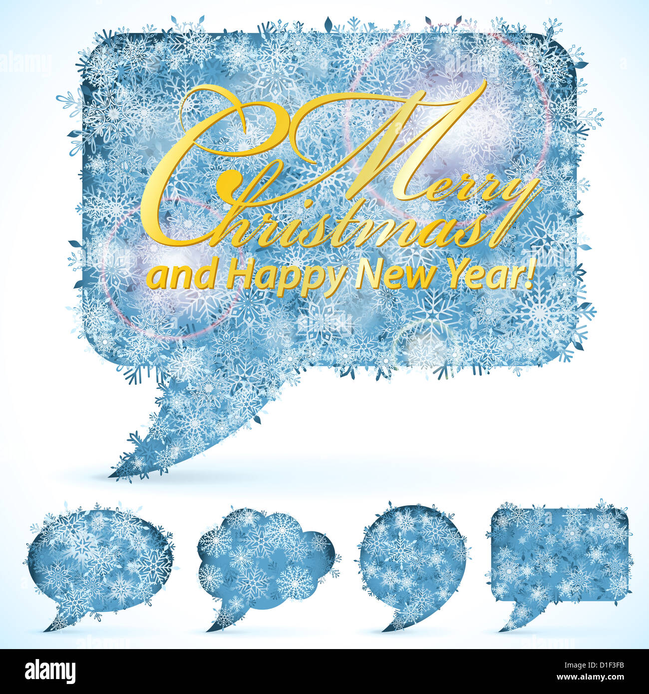 Set Christmas Speech Bubbles with Snowflakes, isolated on white ...