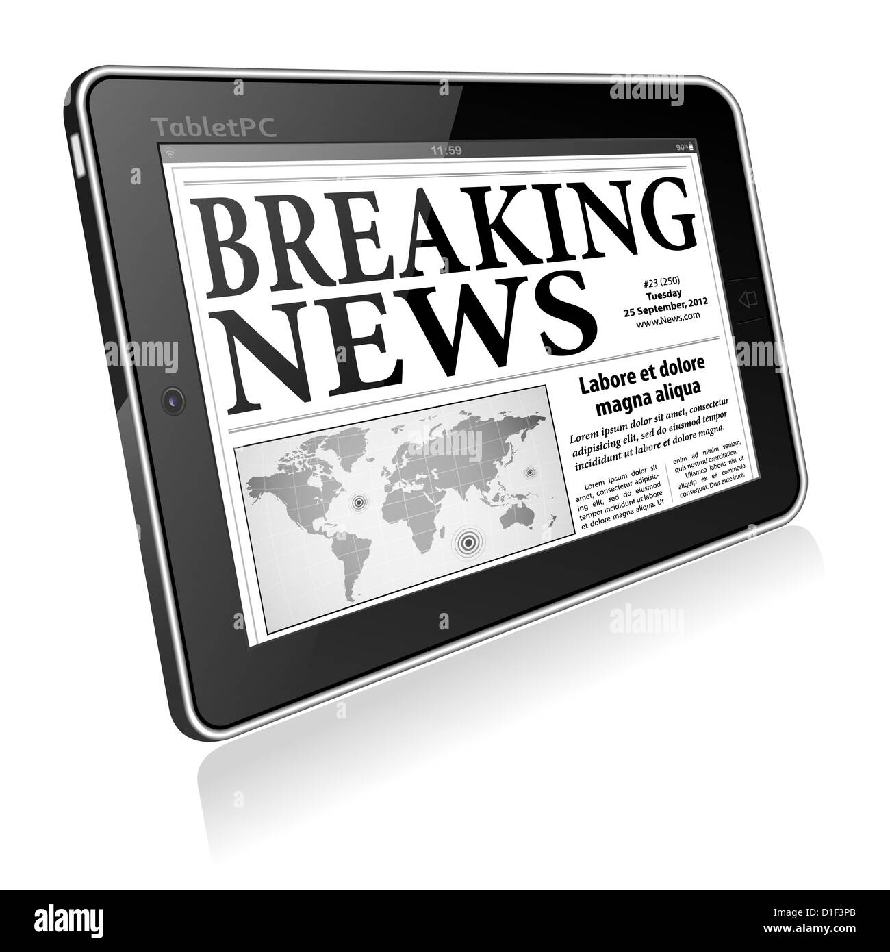 Digital Breaking News Concept with Business Newspaper on screen Tablet ...