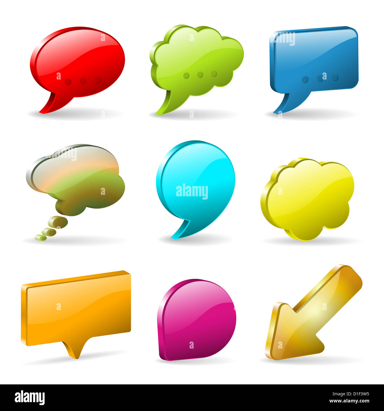 Set 3D Speech and Thought Bubbles and Arrow, easy to change colors ...