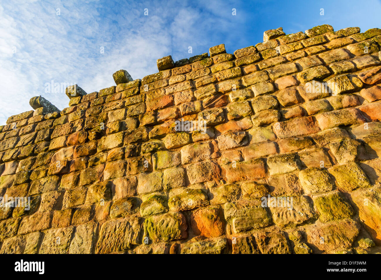 The walls of Etal Castle in the village of Etal in north Northumberland ...