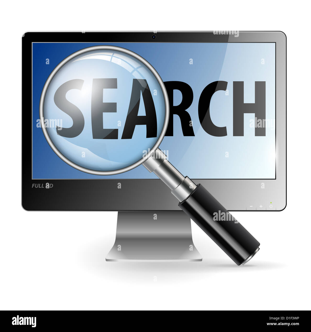 Search Concept with Magnifying Glass (Loupe) on Computer Monitor ...