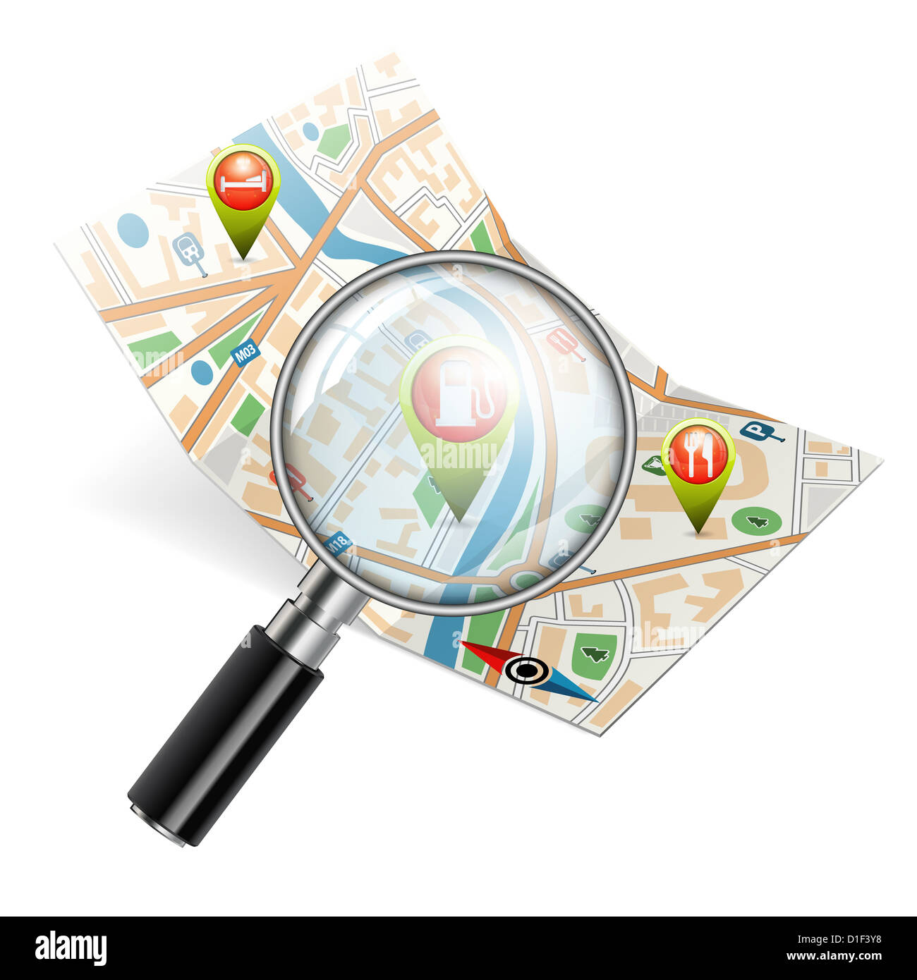 Map with Magnifying Glass, GPS Navigation Search Concept, vector ...