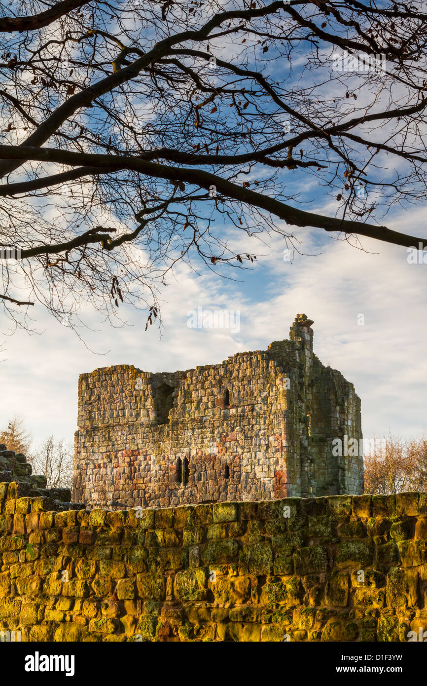 The walls of Etal Castle in the village of Etal in north Northumberland ...