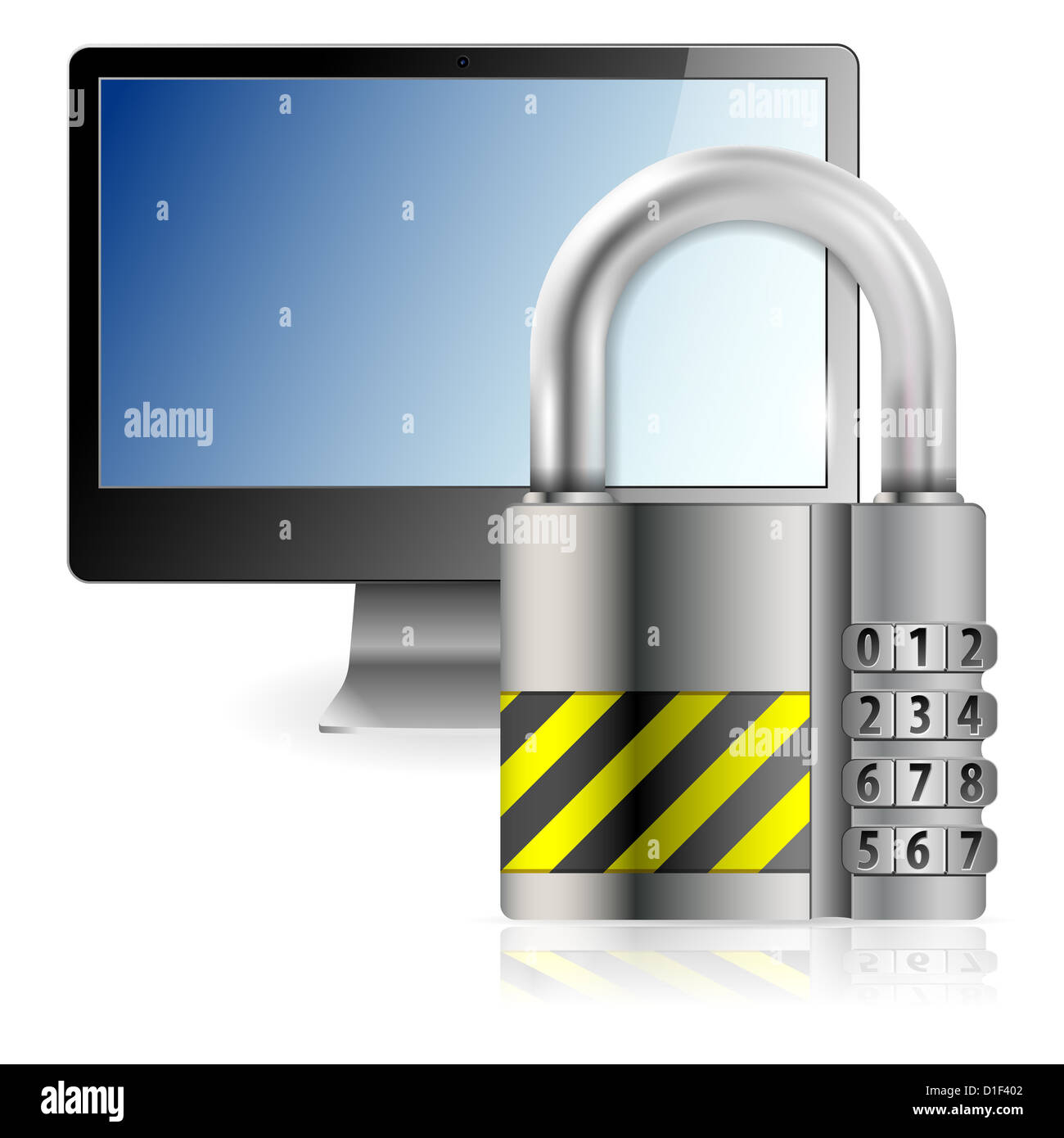 Business concept - Code Padlock protects Computer Monitor, isolated on ...