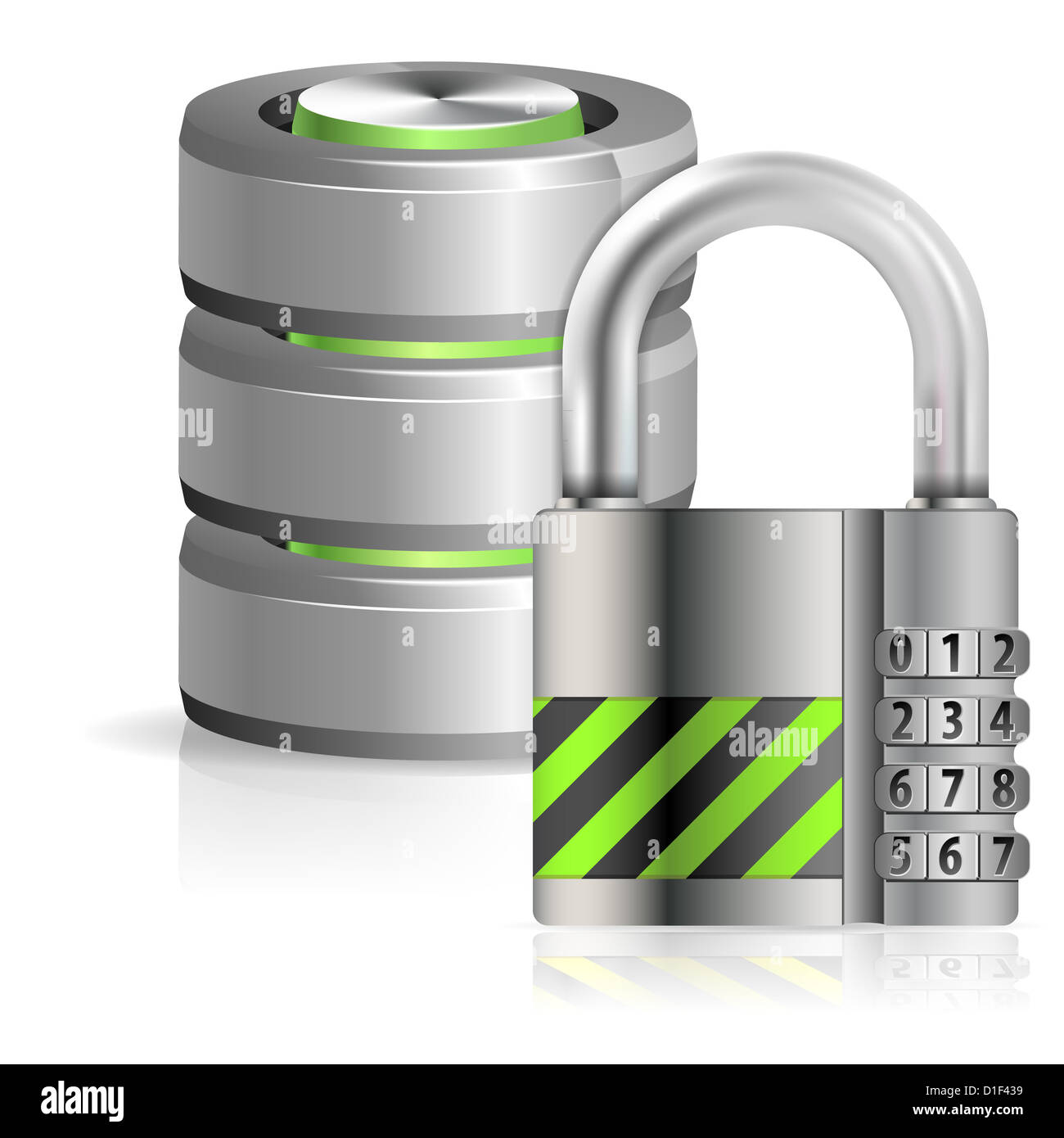 Security Concept - Padlock Protects Database and Hard Disk Icon ...