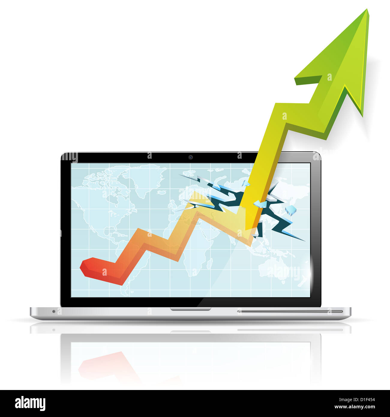 Increasing Business Graph Breaking Laptop Screen over Map Earth ...