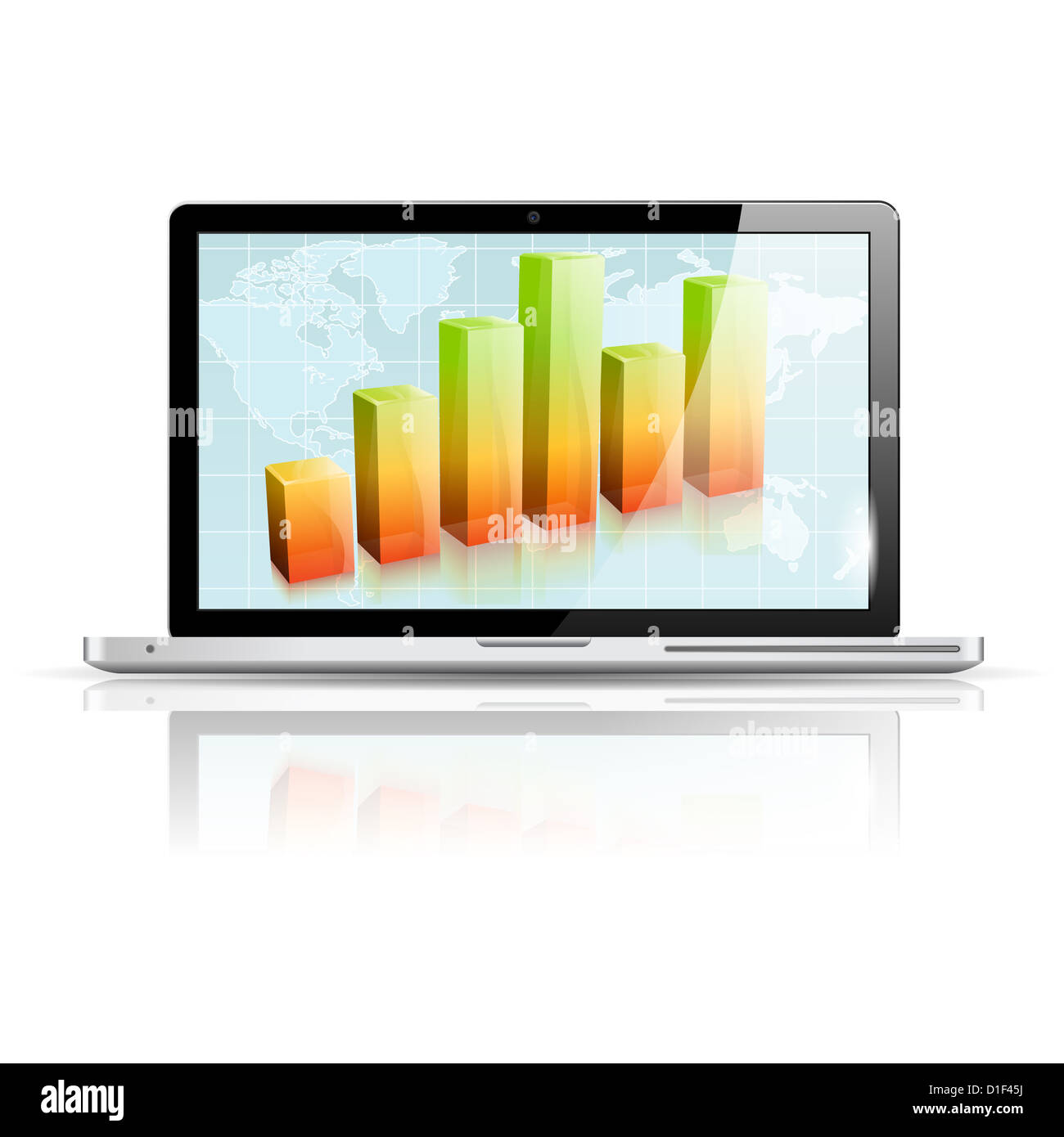 Business Graph on Laptop Screen over Map Earth, isolated on white ...