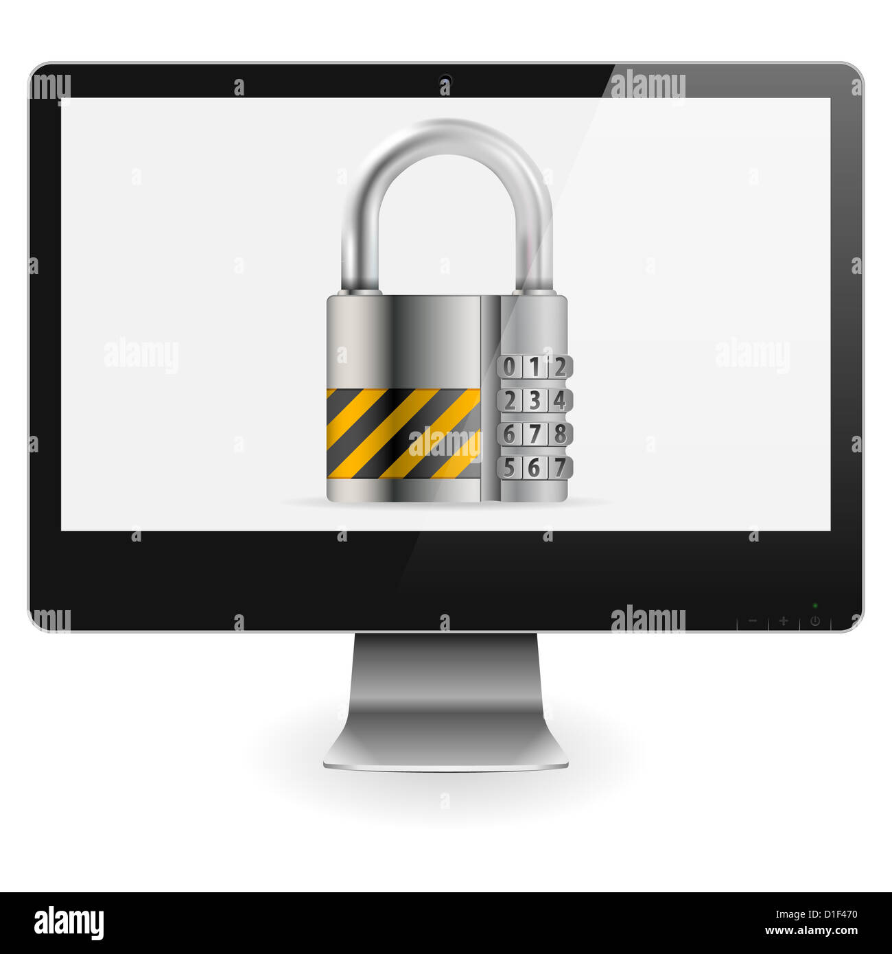 Business concept - Code Padlock protects Computer Monitor, isolated on ...