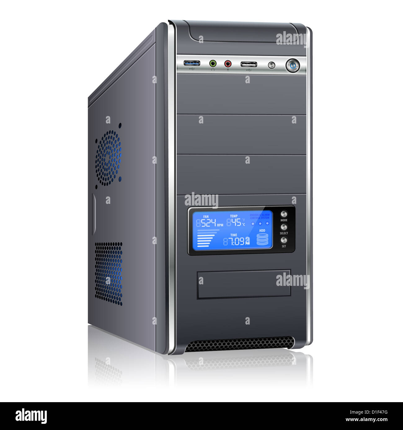 Realistic 3D Computer Case with LCD Display, isolated on white ...