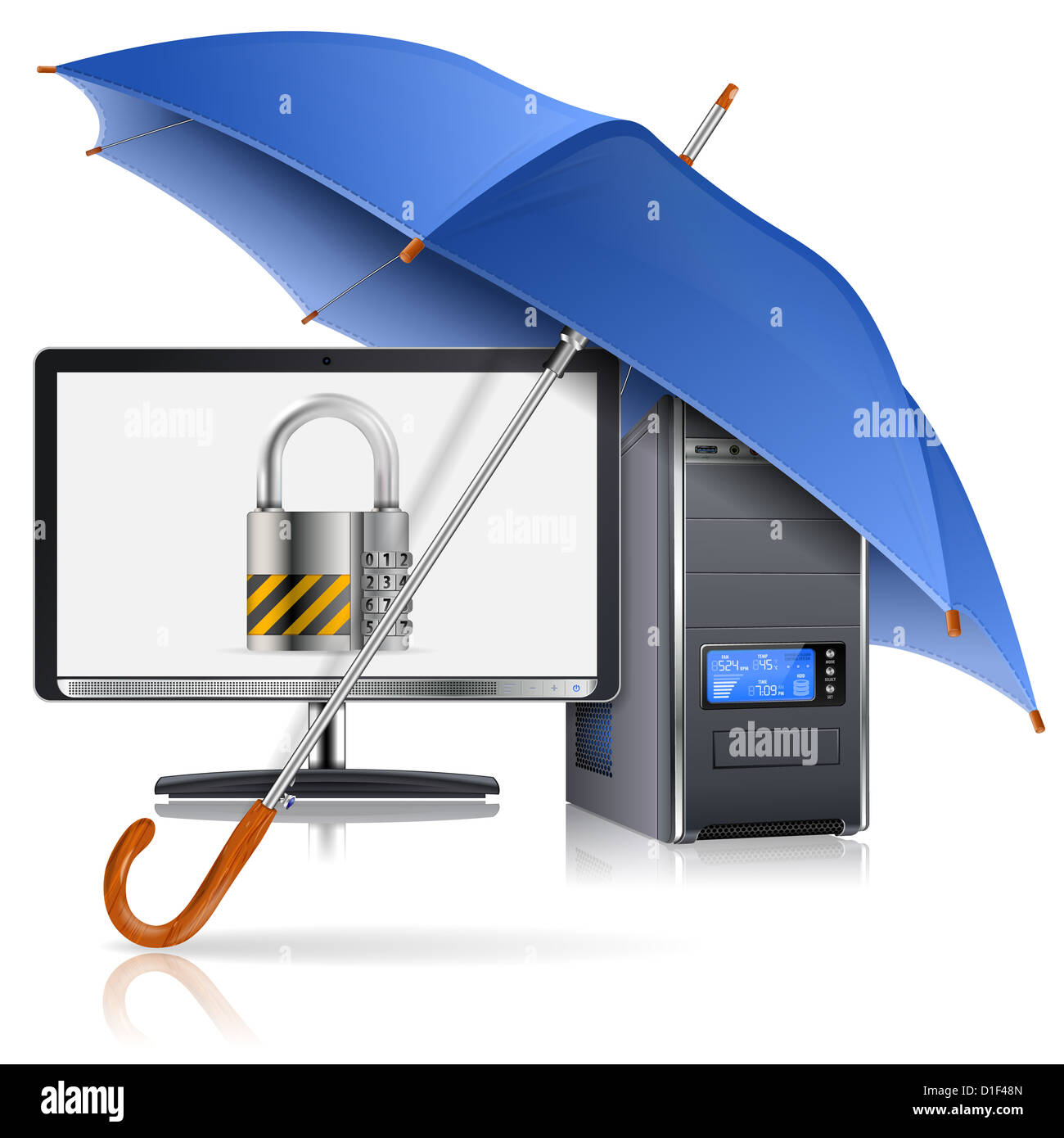 Business concept - Umbrella protects Computer with Lock on Screen ...