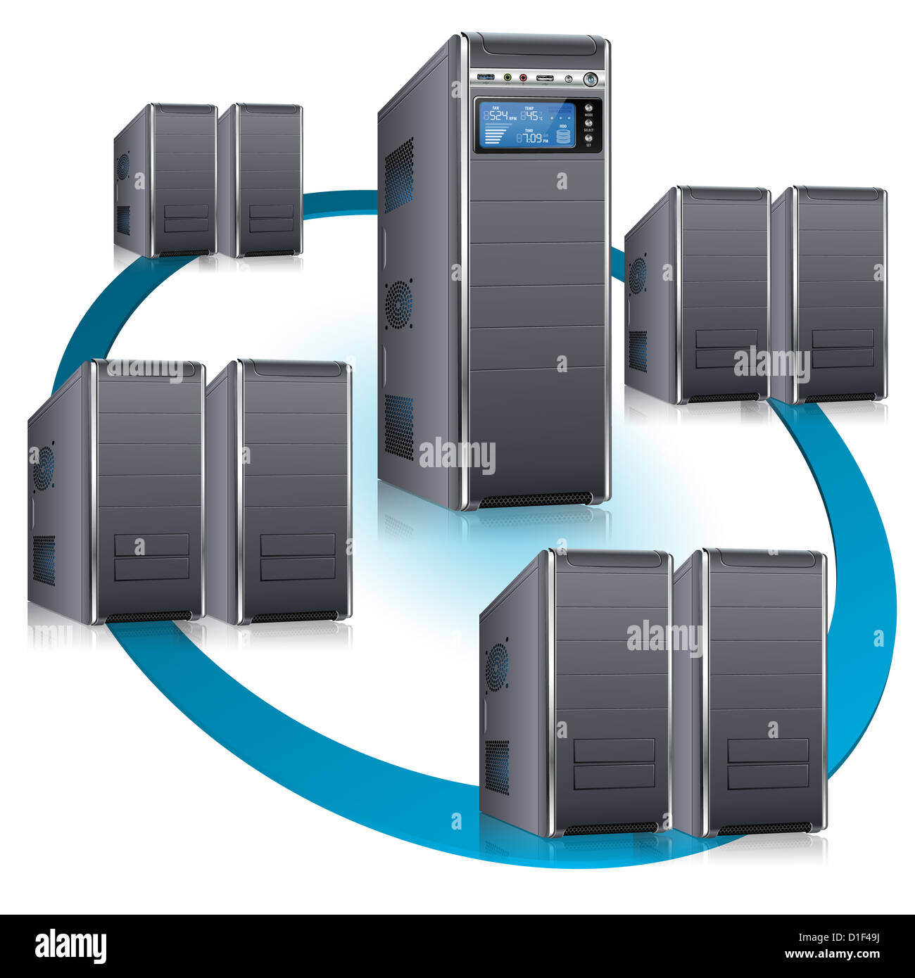 Network Concept - Server with LCD Display and Workstation, isolated on ...